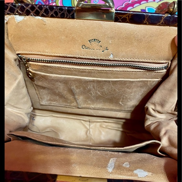 Crown Vintage | Bags | Vtg Crown Handbags Brown Genuine Crocodile Brass ...